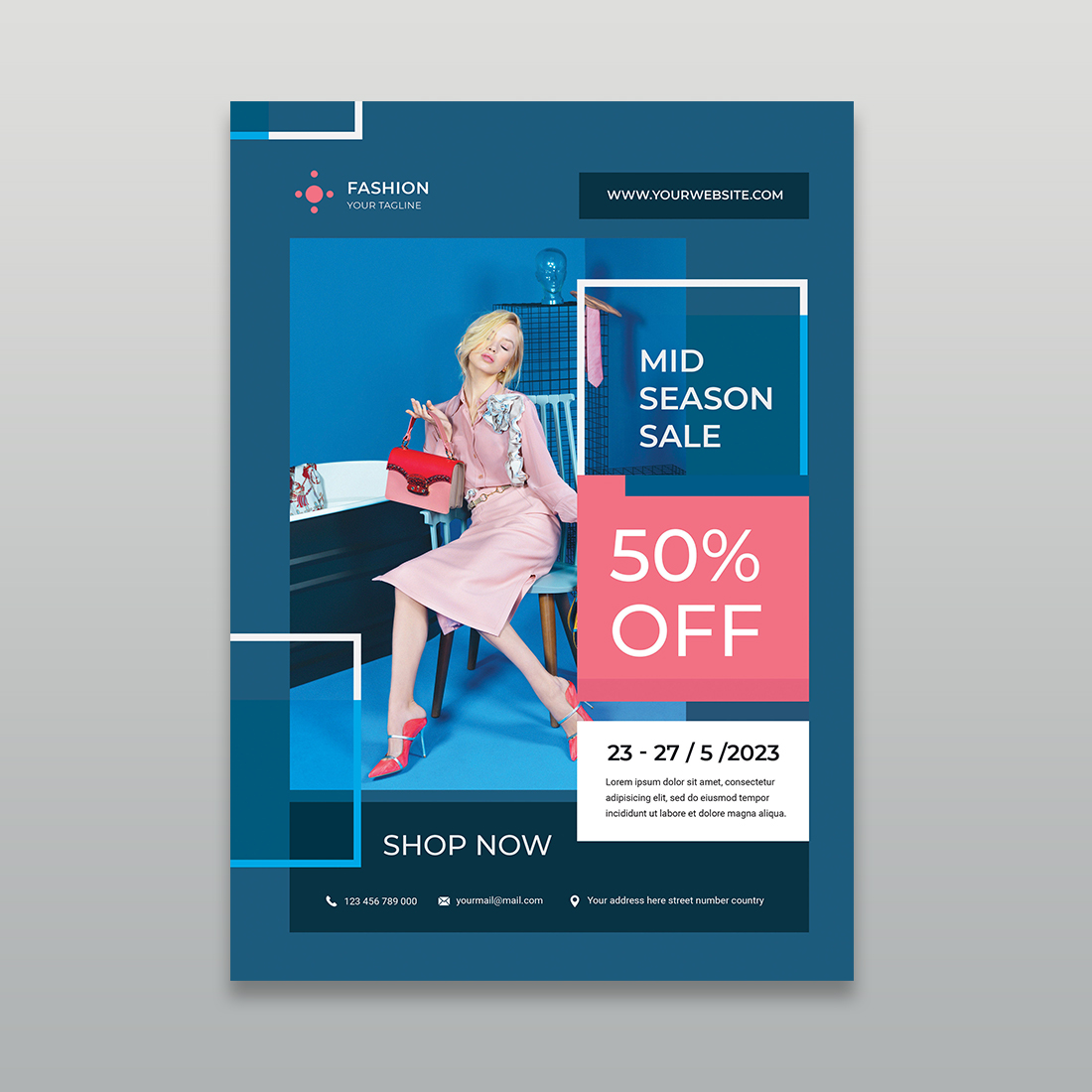 Creative Blue Mid Season Sale Fashion Flyer Template - MasterBundles