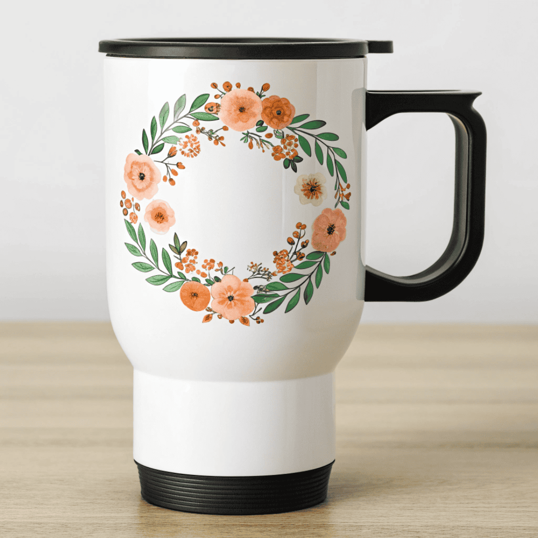 Floral Frame Harmony – Black & White Travel Mug Mockup Set - MasterBundles