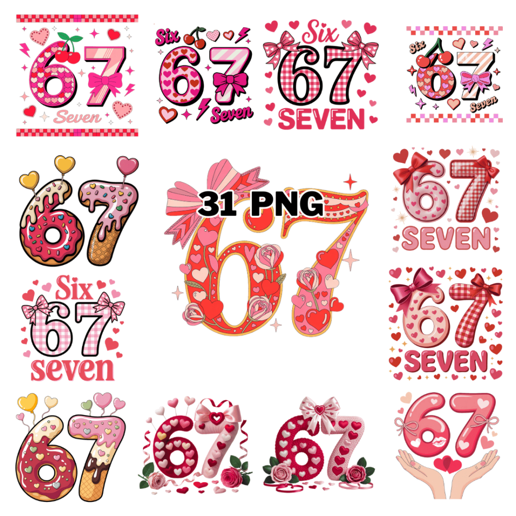 Valentine Aesthetic Number 67 Typography Sublimation Clipart Bundle ...