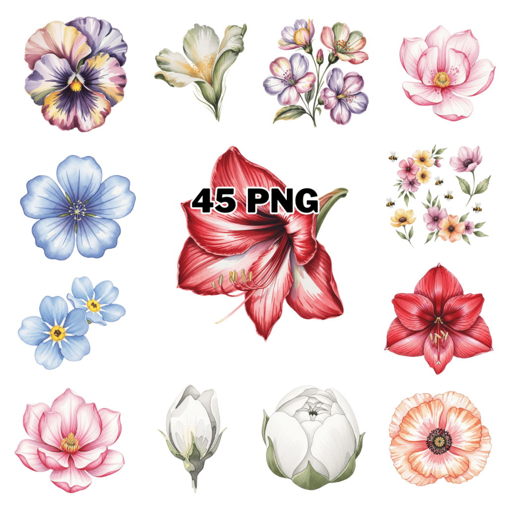 Watercolor Wildflower Botanical Sublimation Clipart Bundle - MasterBundles