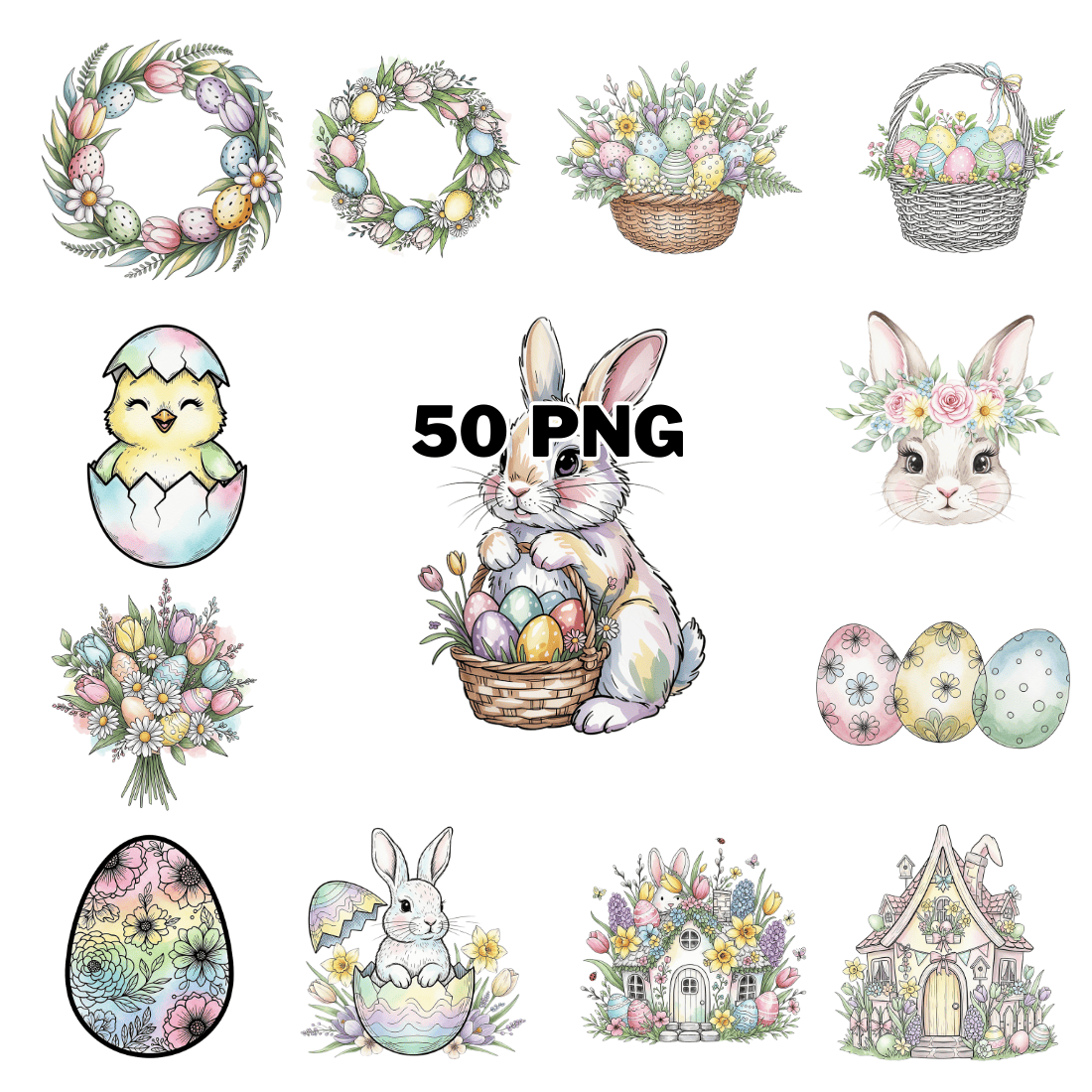 Watercolor Delicate Spring Floral Elements With Eggs Sublimation ...