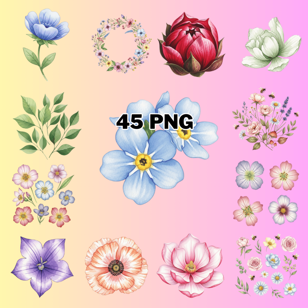 Watercolor Wildflower Botanical Sublimation Clipart Bundle - MasterBundles