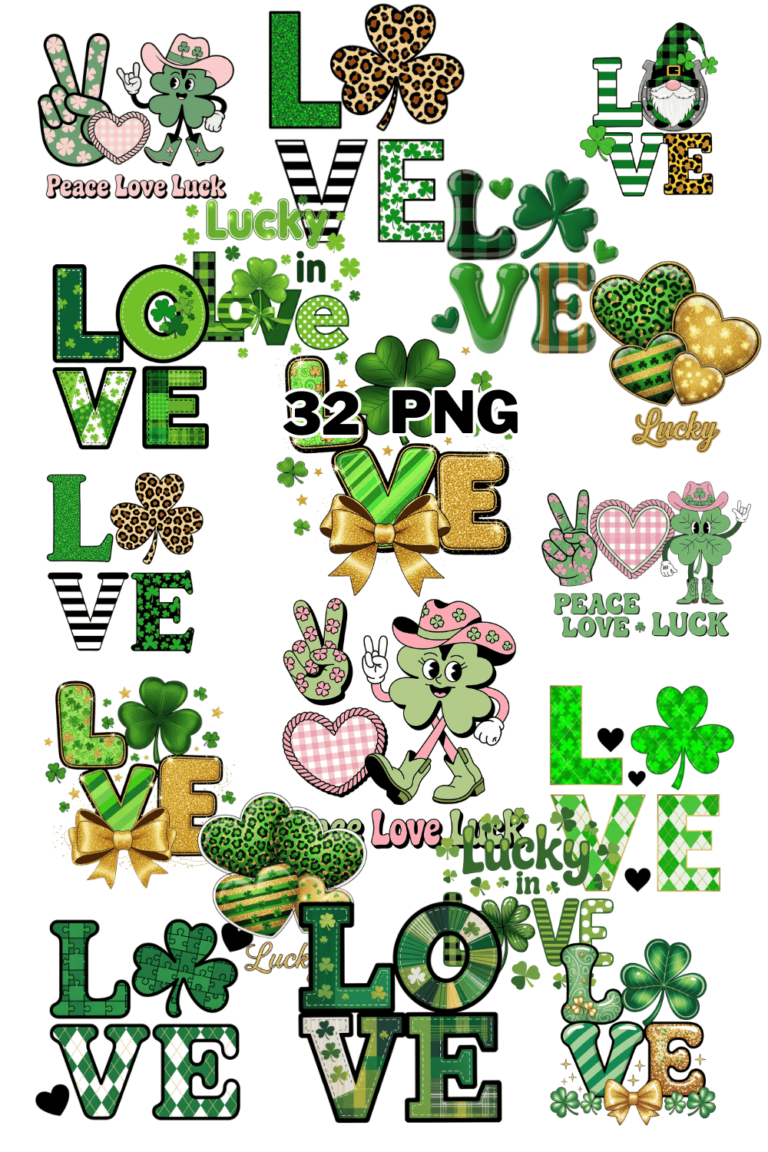 St. Patrick's Day Love and Lucky Typography Sublimation Clipart Bundle ...