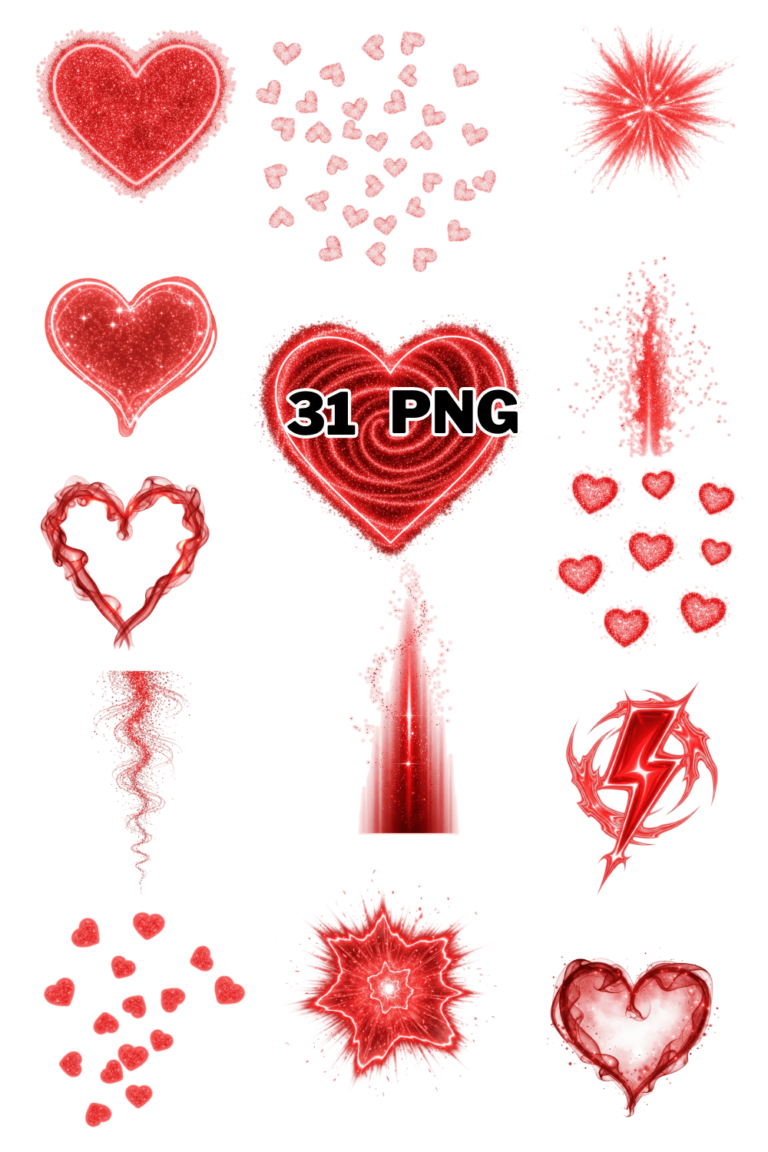 Red glitter hearts and glowing sparkle effects Sublimation Clipart ...