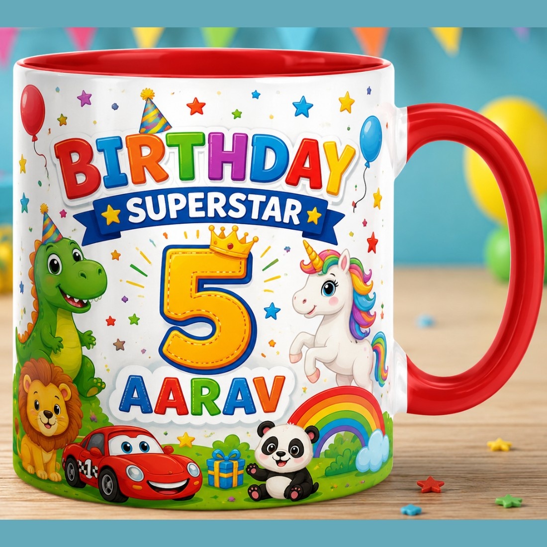 Colorful Fun Birthday Superstar Mug Mockup Pair |Dinosaur, Unicorn, Car ...