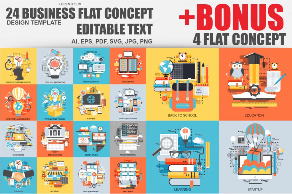 Graphics Bundle: 150 Flat Icons + 24 Design Templates - just $20 ...