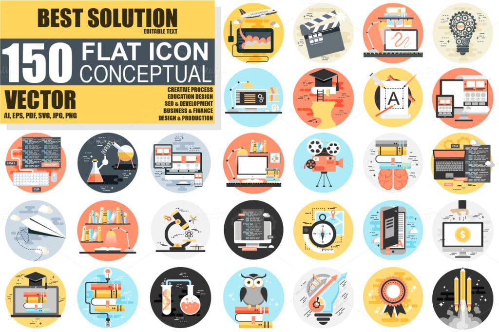Graphics Bundle: 150 Flat Icons + 24 Design Templates - just $20 ...