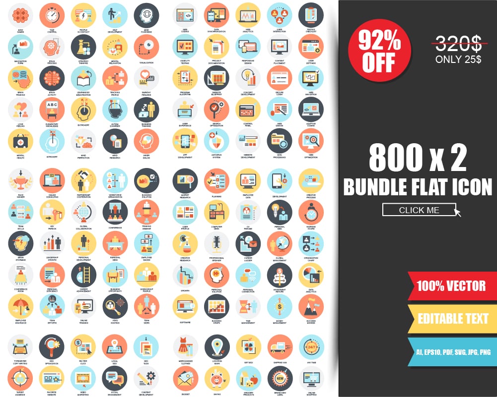 800 Gorgeous Flat Icons Bundle - 92% OFF! – MasterBundles