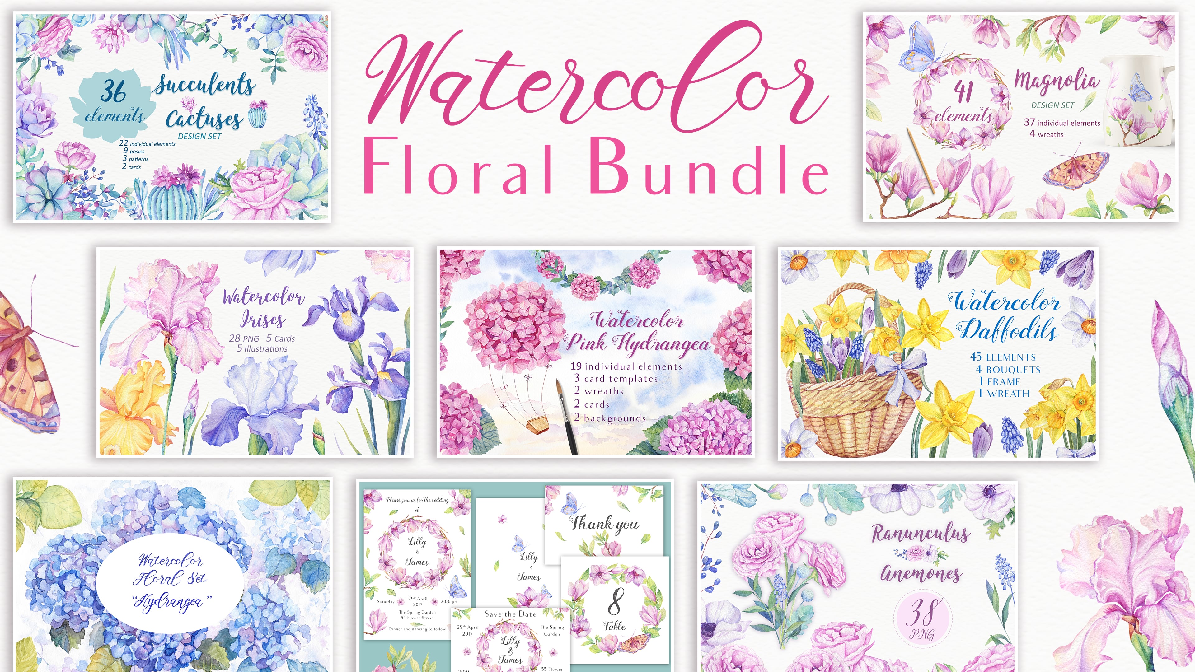 8 Watercolor Bestsellers: Flower Sets – MasterBundles