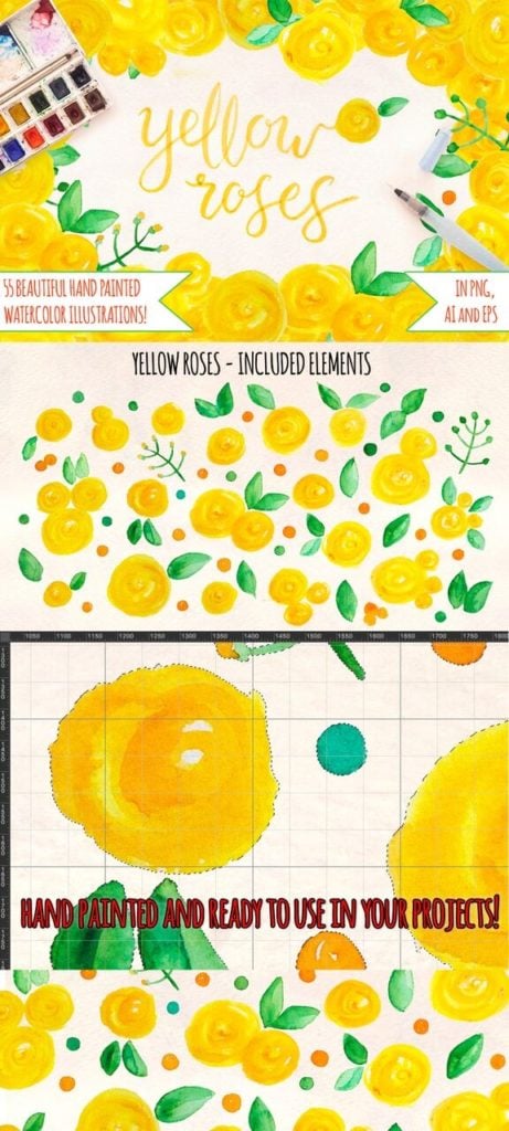 55 Yellow Roses, Leaves and Spots - $10 | Master Bundles