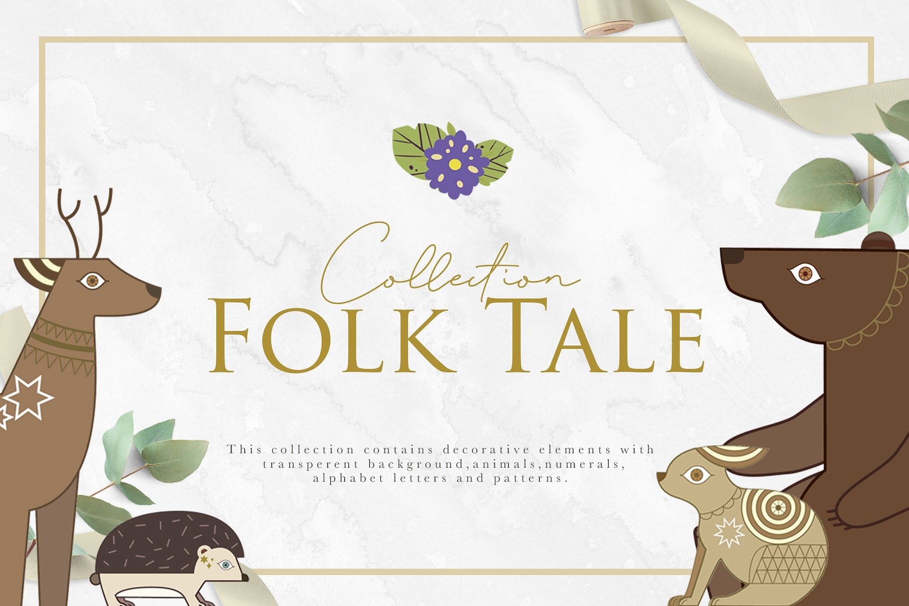 Folk Tale: a Set of Animals Illustrations and Decorative Elements ...