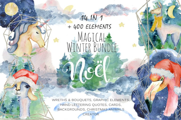 Winter Wonderland Clipart: 14 Christmas Watercolor Clipart Bundles in 1 ...