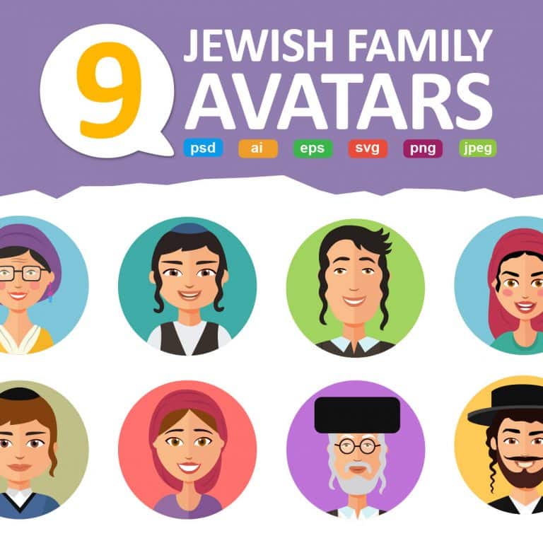 Jewish Avatars Family Cartoon Flat - $6 – MasterBundles
