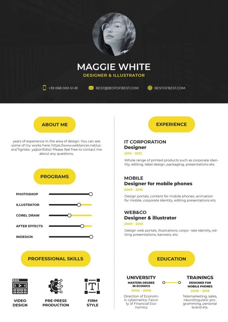 Best College Resume Templates 2021: 5 colors, Word and PSD - $8 ...