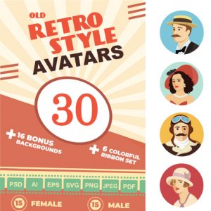 30 Retro Avatars: People Vector Cartoon Collection + Free Bonus ...