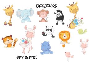 Awesome Zoo Animals Clip Art: Elements, Patterns and Templates ...