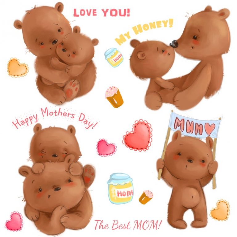 Watercolor Bear: Happy Mother's Day PNG | Master Bundles
