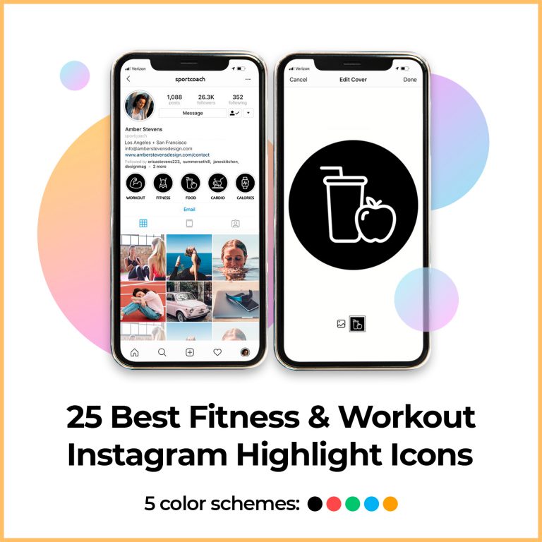 25 Instagram Highlight Icons Fitness | 5 Colors + 10 Story Highlight Images