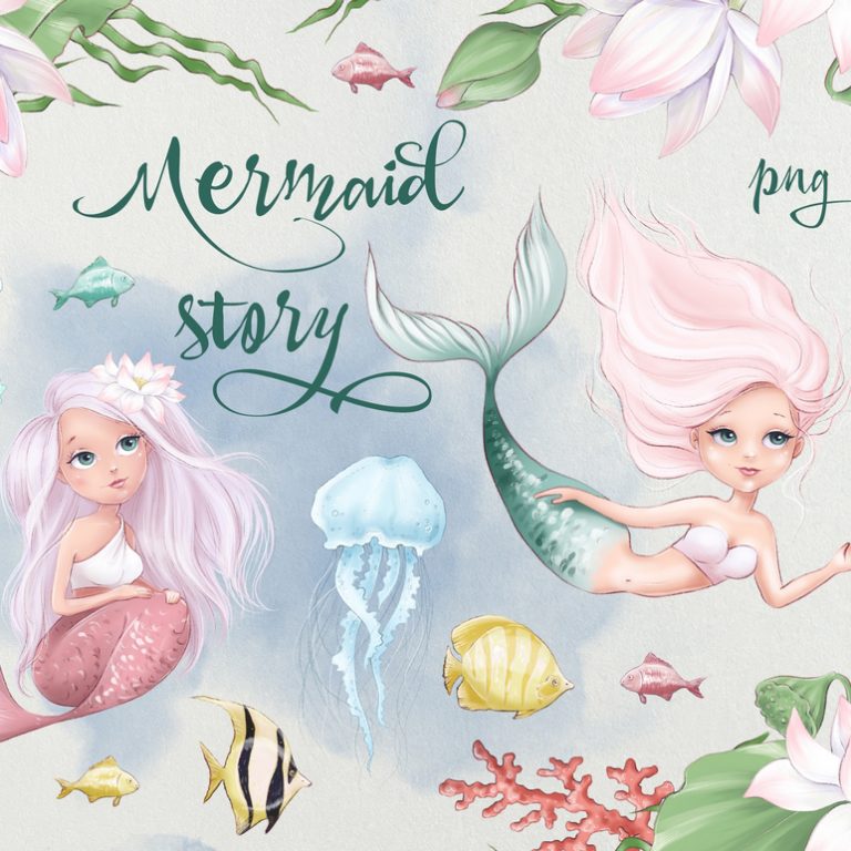 Mermaid Character Design: Mermaids, Fishes, Sea Elements – MasterBundles