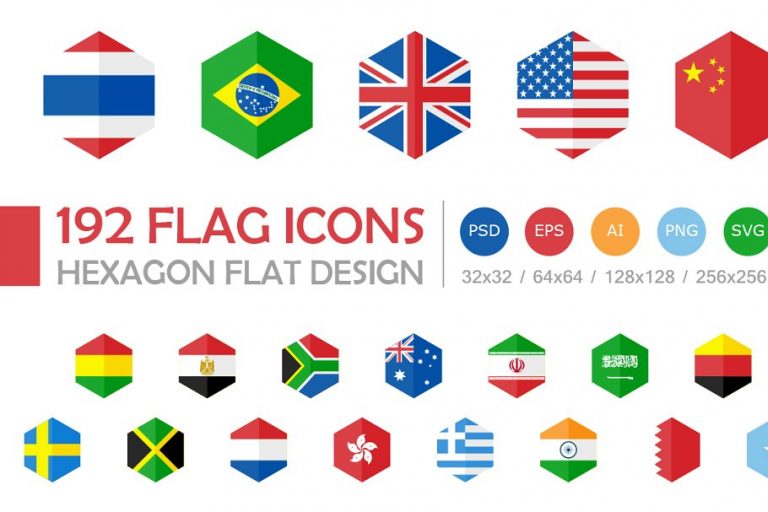 192 Flag Icons Hexagon Flat Design – MasterBundles