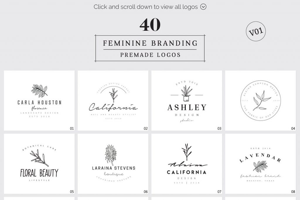 Girly Logo: Feminine Branding Premade Logos V01 – MasterBundles