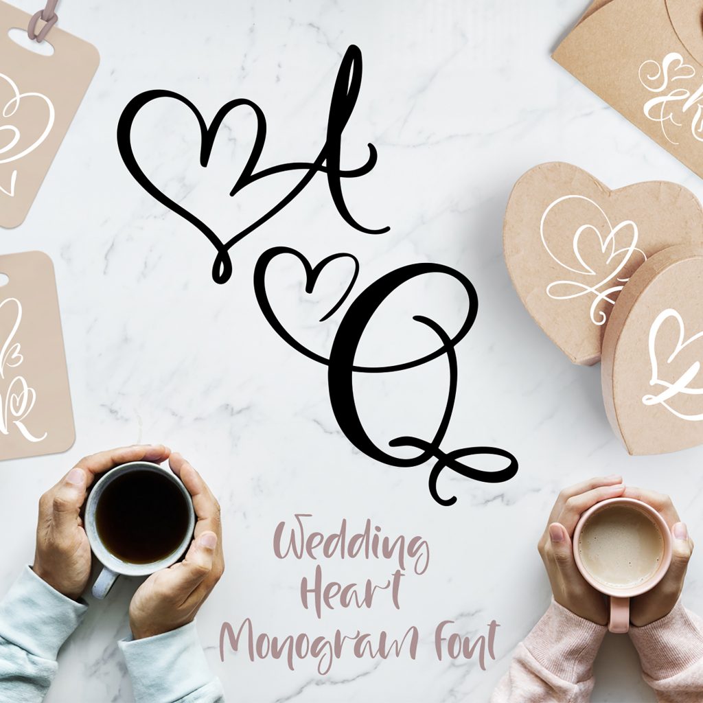 Hello Wedding Font: Wedding Heart Monogram Font – MasterBundles