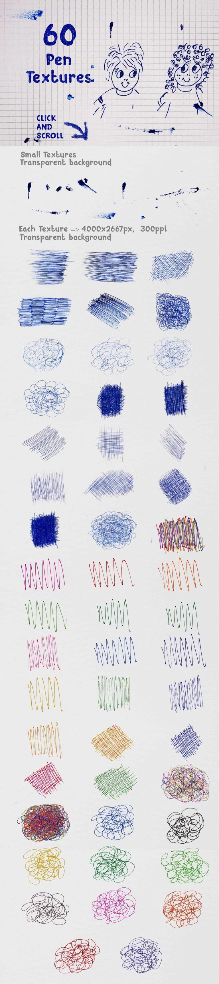 60 Pen Textures Set PNG 2021 – MasterBundles