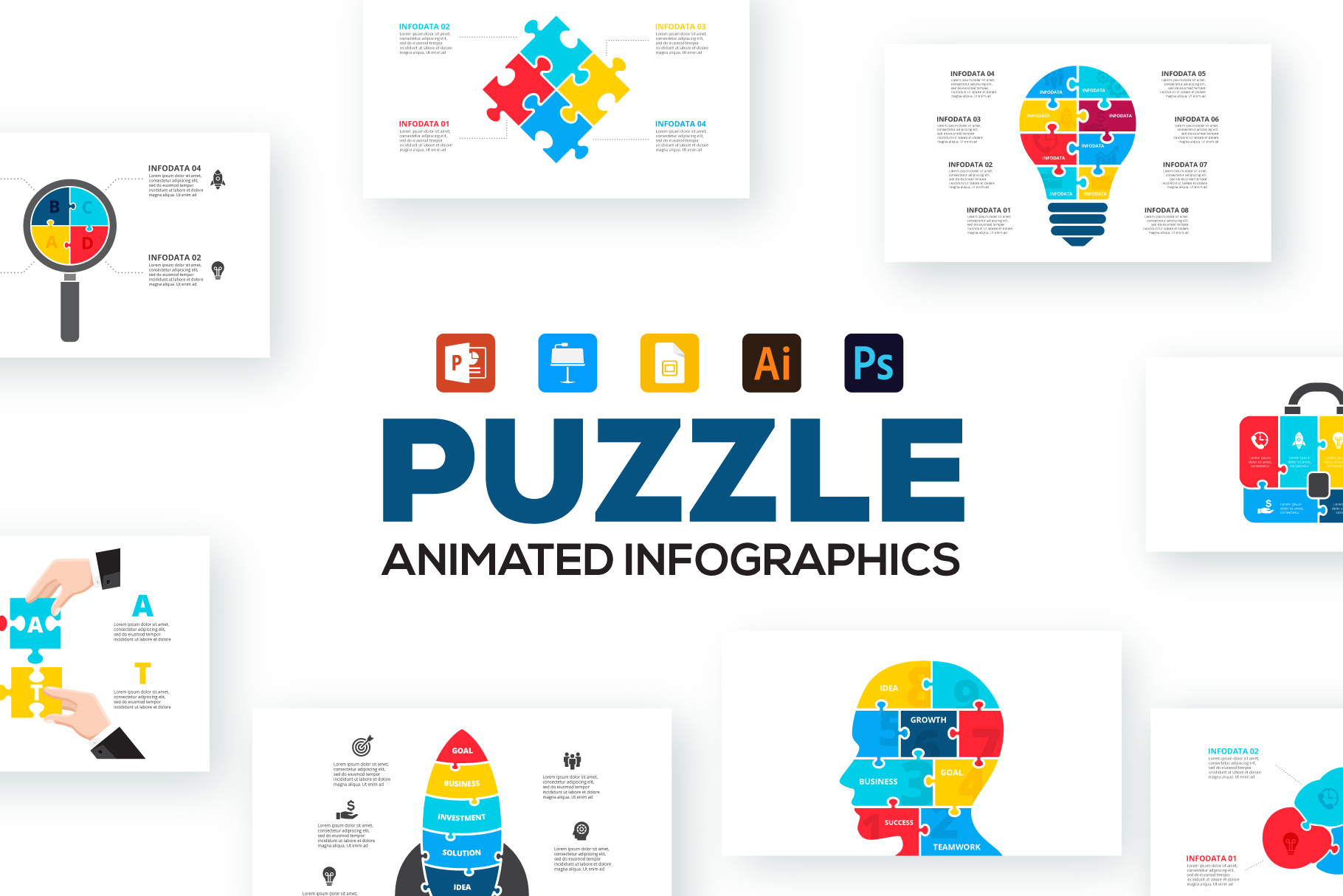 28 Puzzle Animated Infographics: Powerpoint Puzzle Template XML, AI ...