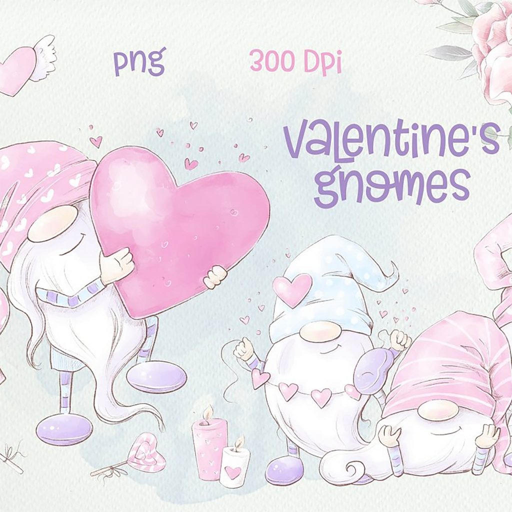 Valentine’s Gnomes Clipart PNG – MasterBundles
