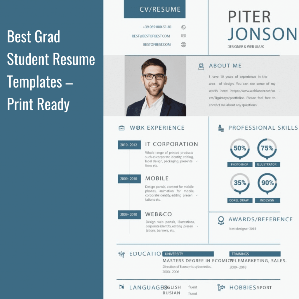 Best Grad Student Resume Templates - Print Ready 300 DPI Res
