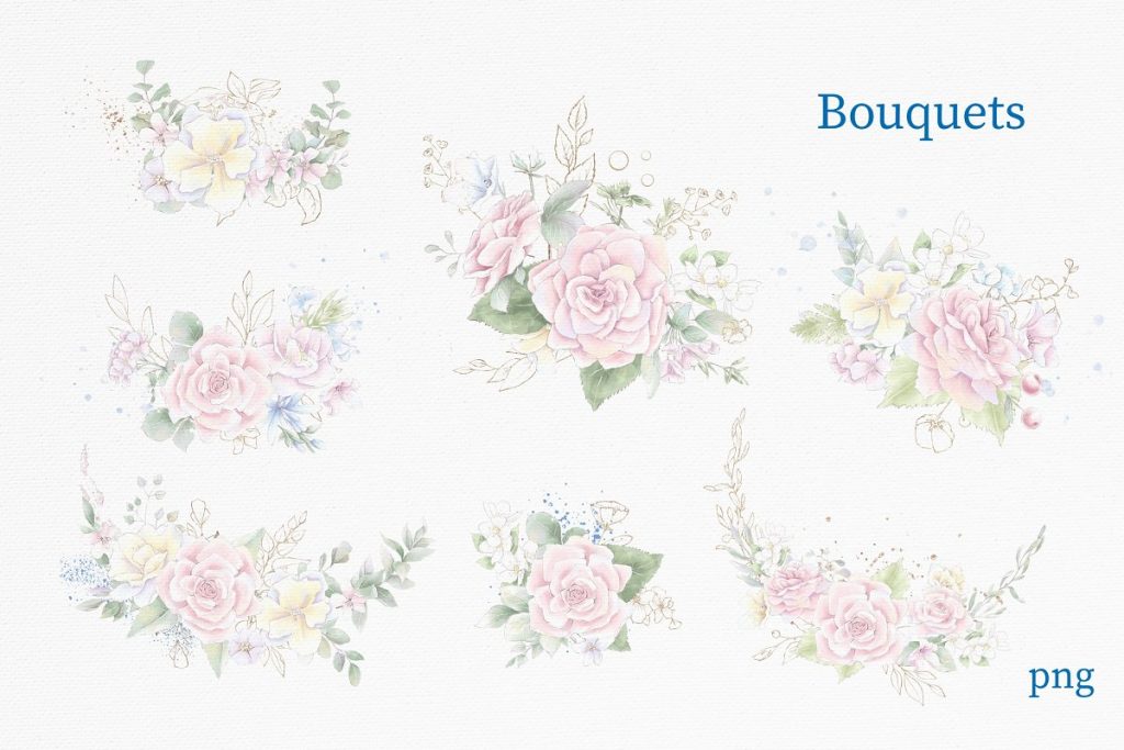 Pink Roses Clipart: Watercolor Flowers PNG – MasterBundles