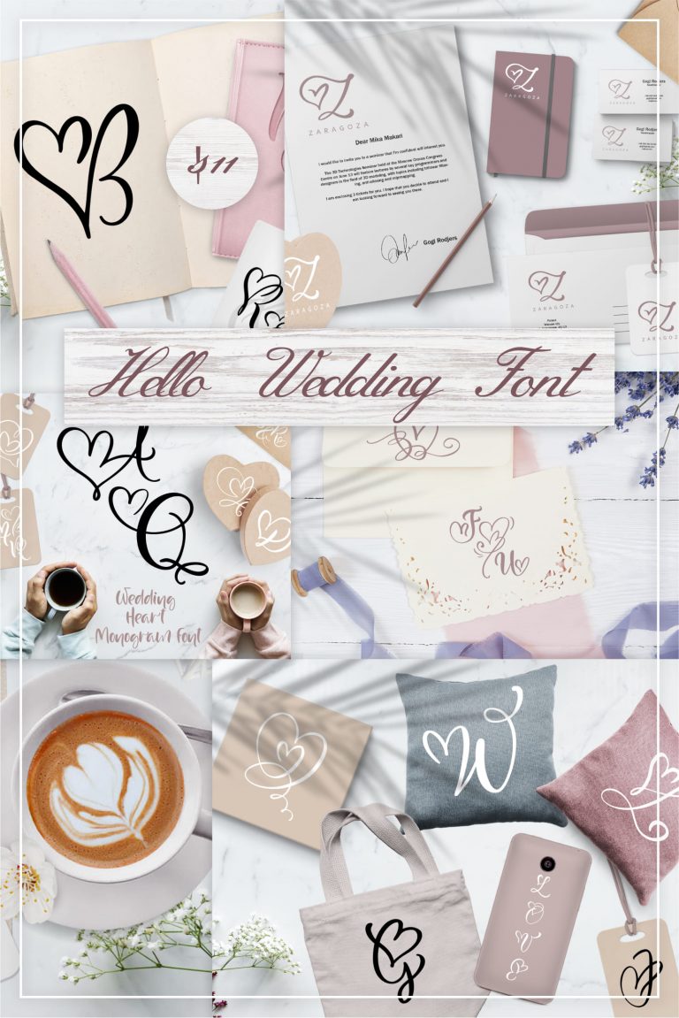 Hello Wedding Font: Wedding Heart Monogram Font – MasterBundles