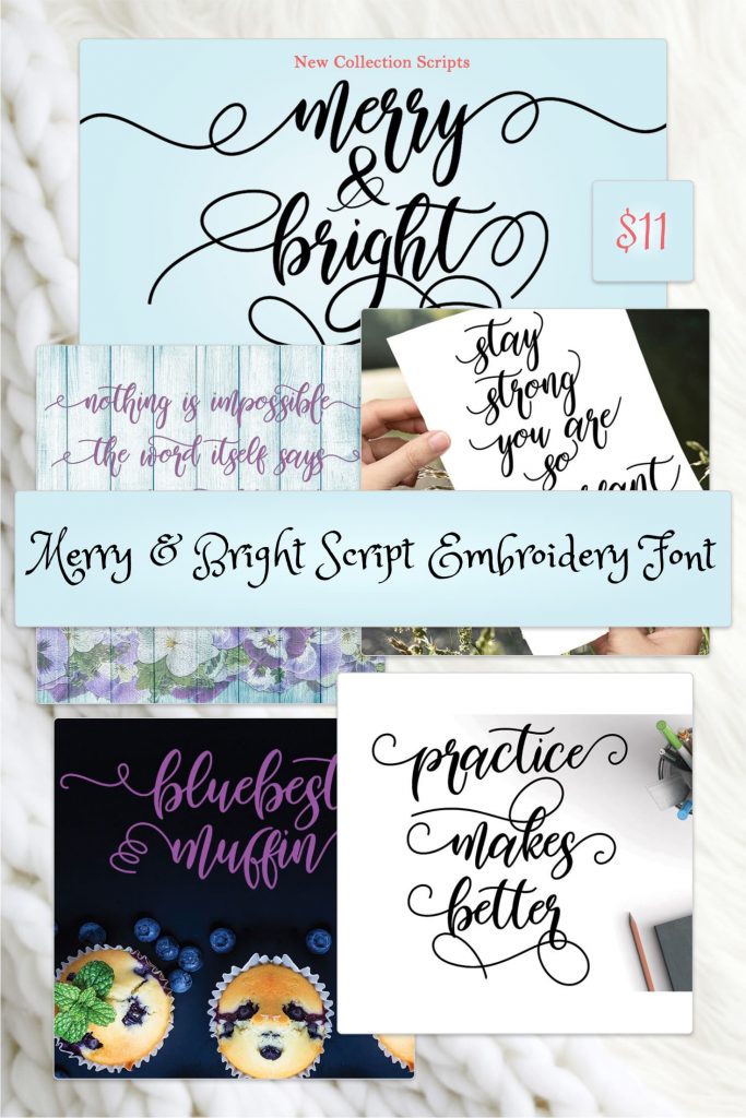 Merry & Bright Script Embroidery Font – MasterBundles