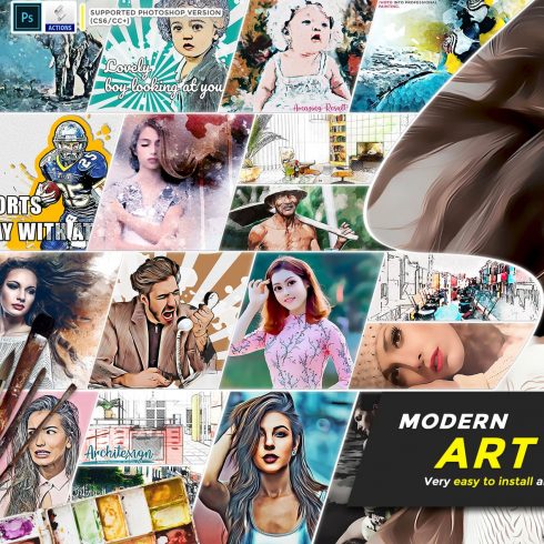 Modern Art Painting - 19 in 1 Photoshop Action Bundle | Master Bundles