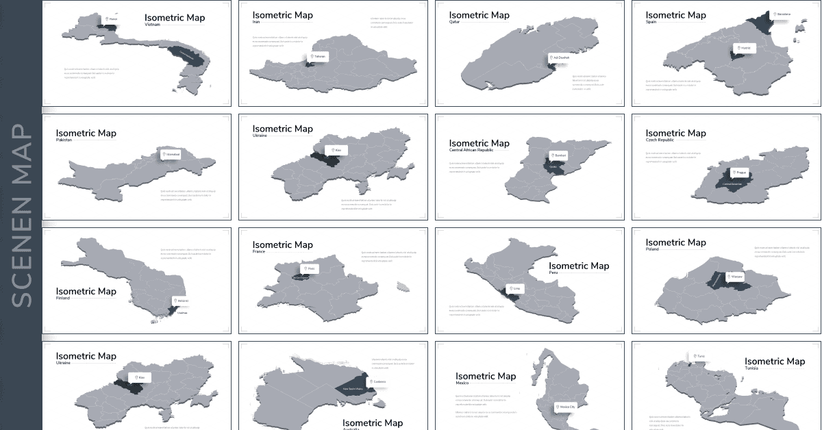 Isometric Map Presentation: Powerpoint, Keynote, Google Slides