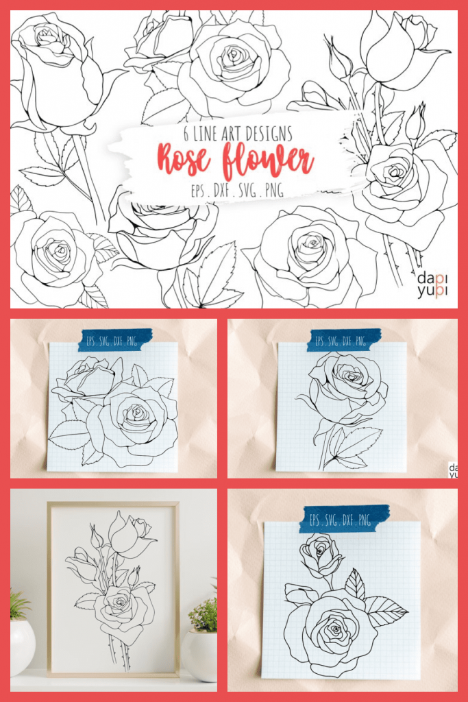 6 Rose Flower Line Art Illustrations Blooming Line Art – MasterBundles