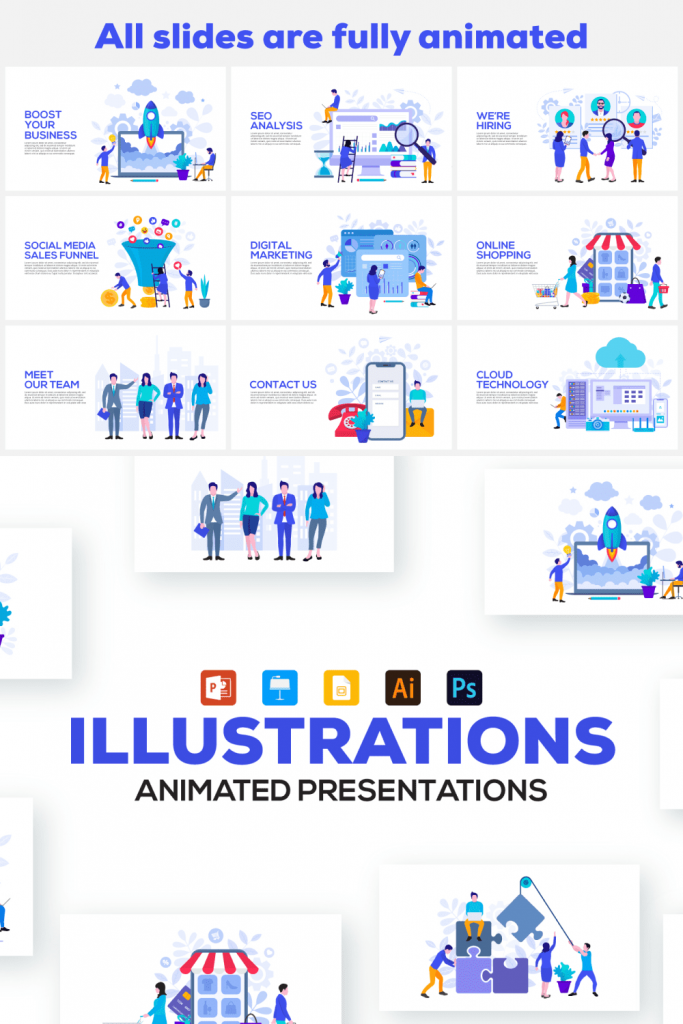 20 Flat Illustrations Animated Presentation - Master Bundles