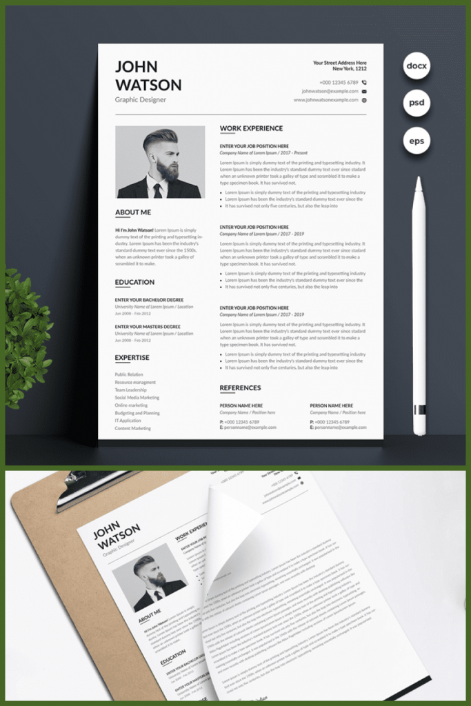 Modern Minimalist Graphic Designer Resume Template – MasterBundles