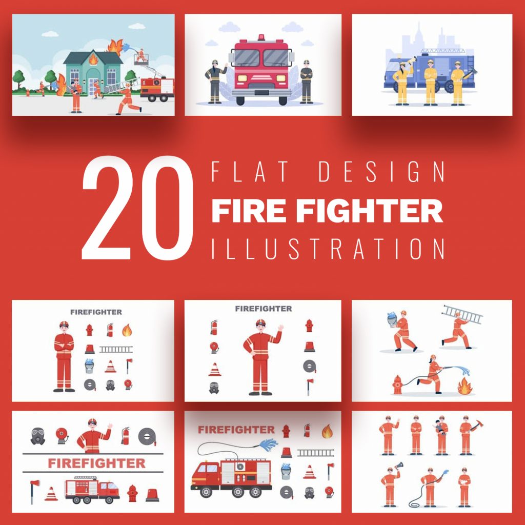 20 Group of Firefighters Illustration – MasterBundles