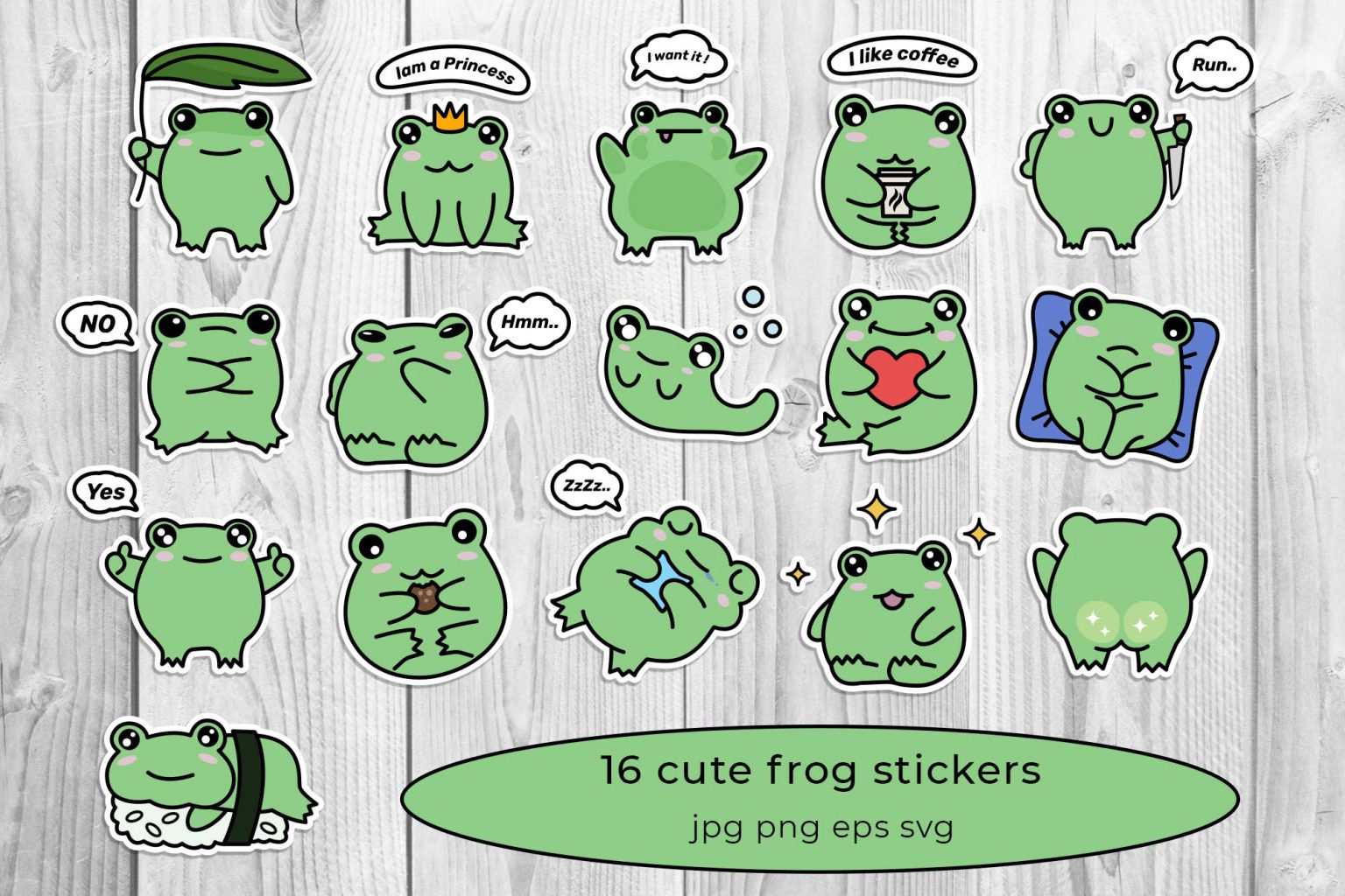 Frog Stickers. 16 Vector Emoji Stickers with Cute Frog – MasterBundles