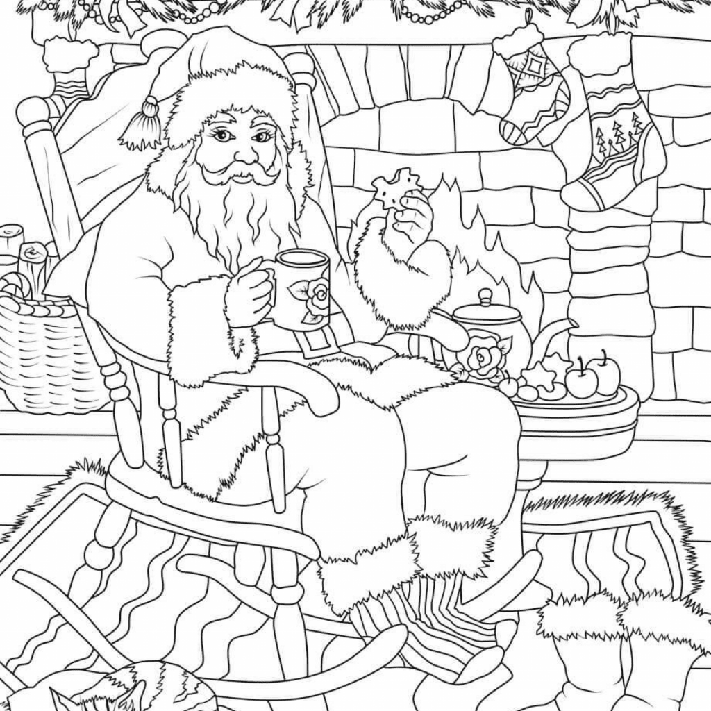 Free Coloring Page Santa Claus Drinking Tea – MasterBundles