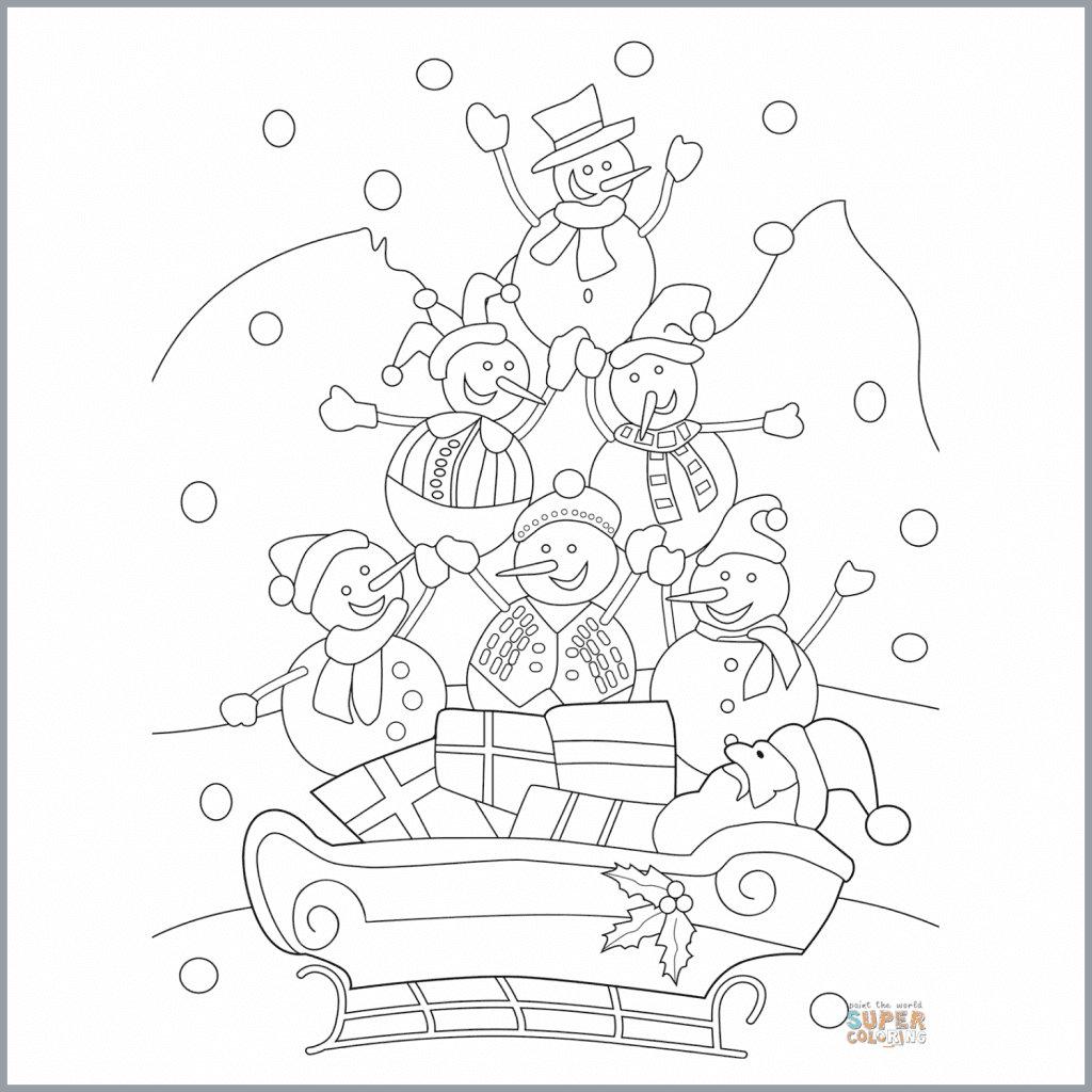 Snowmen with Santa on a Sled Free Coloring Page – MasterBundles