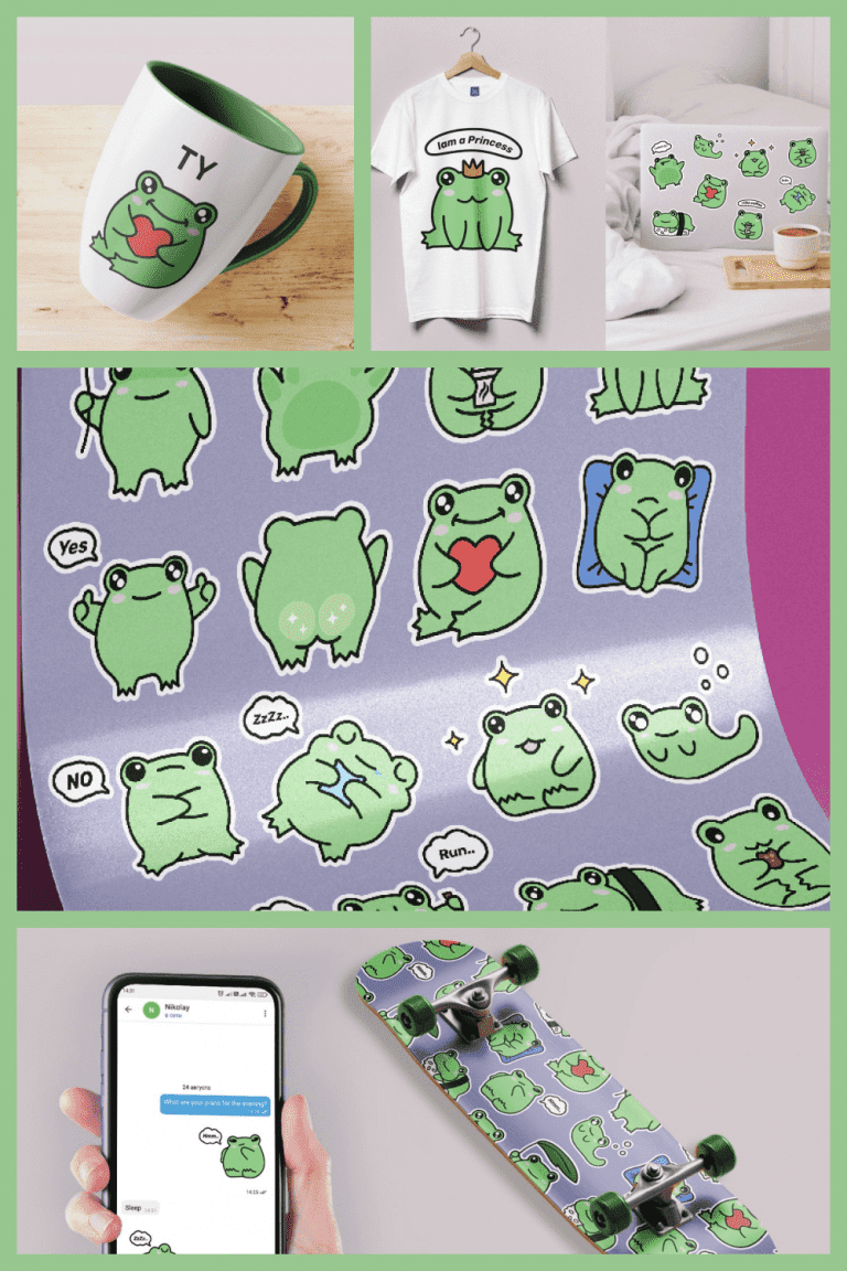 Frog Stickers. 16 Vector Emoji Stickers with Cute Frog – MasterBundles