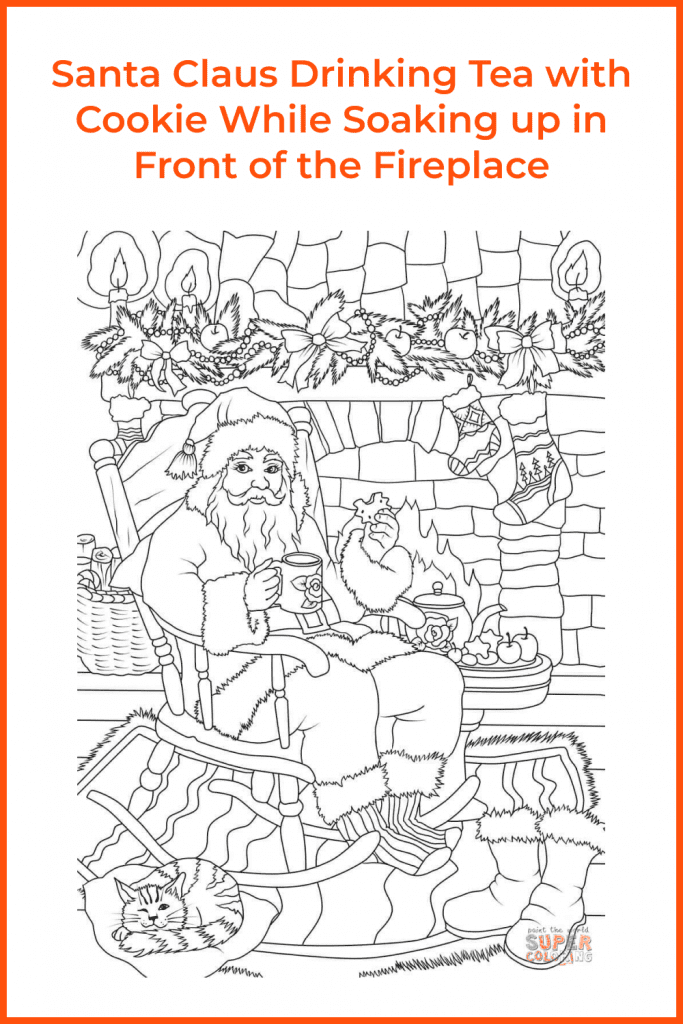 Free Coloring Page Santa Claus Drinking Tea – MasterBundles