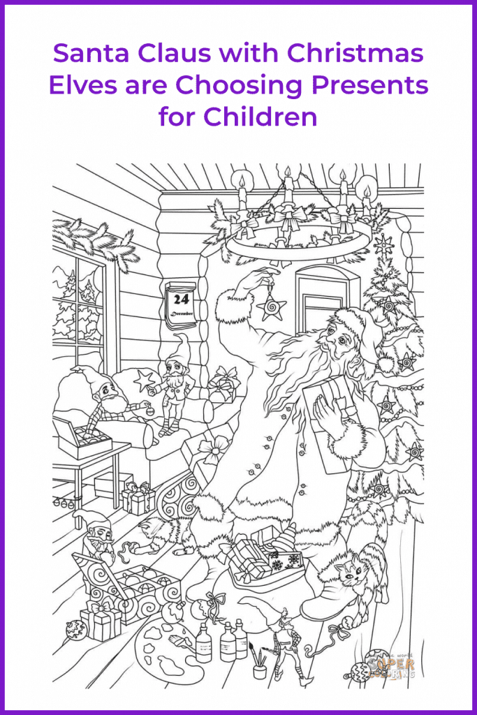 Santa Claus with Christmas Elves Free Coloring Page – MasterBundles