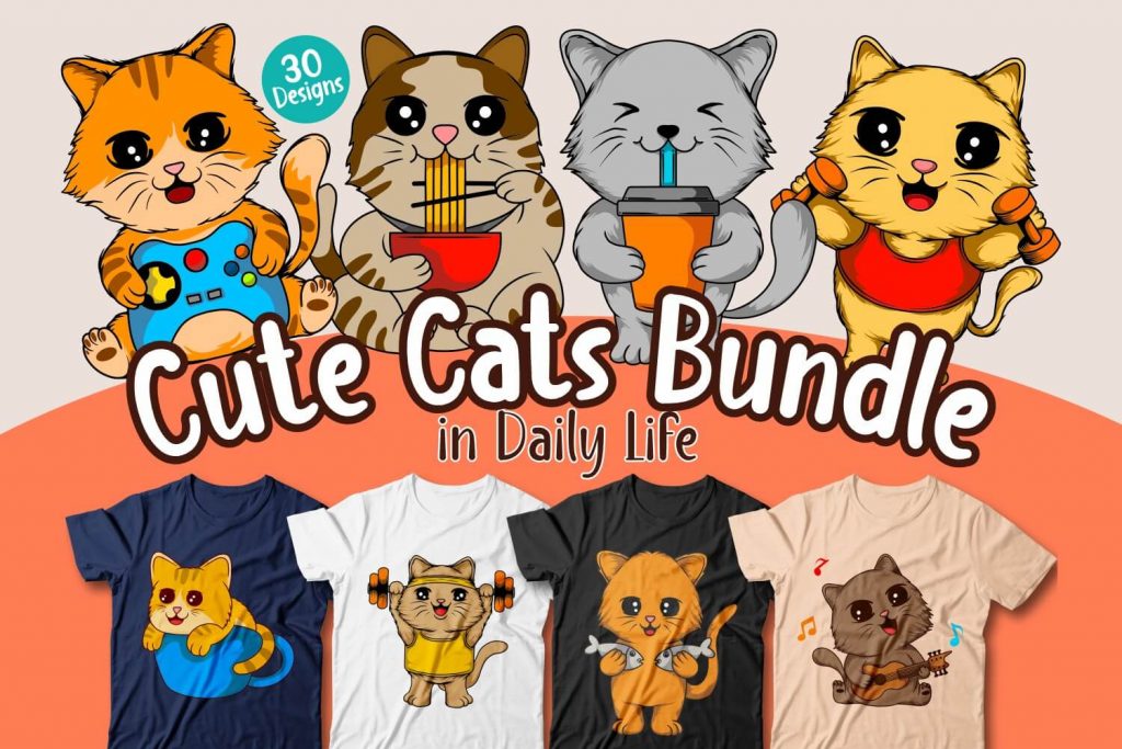 Cute Cats T-Shirt Designs – MasterBundles