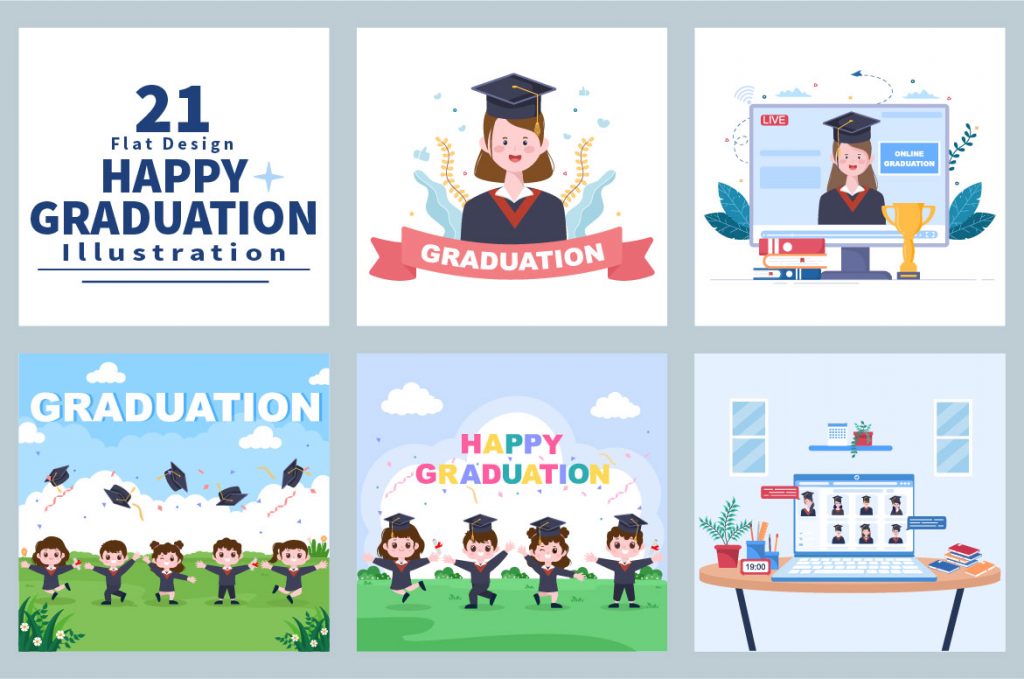 21 Online Virtual Graduation Students Celebrating Illustrations ...