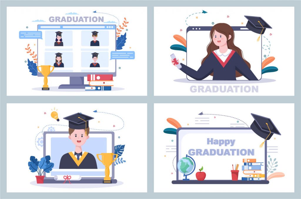 21 Online Virtual Graduation Students Celebrating Illustrations ...