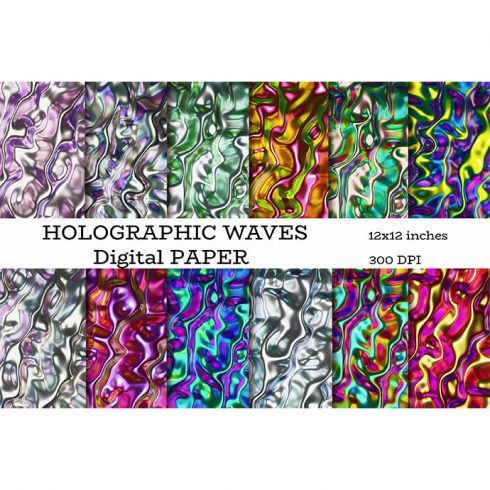 12 Metallic Holographic Waves Digital Paper – MasterBundles