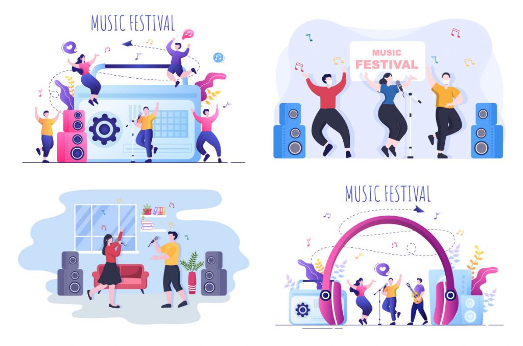 20 Music Festival Live Singing Performance Vector Illustration ...
